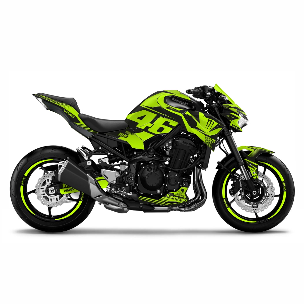 4moto® - Kawasaki Z900Stickerkit "VR|46 NEONGELB" 20-23 Motorrad Dekor